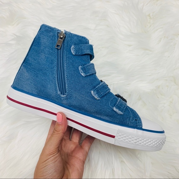 Shoes | Denim Buckle High Top Sneaker | Poshmark